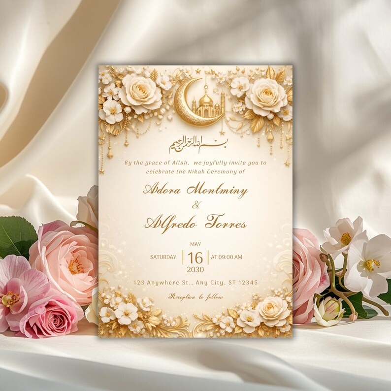 Nikkah Invitation Card Template | Editable Islamic Wedding Invitation ...