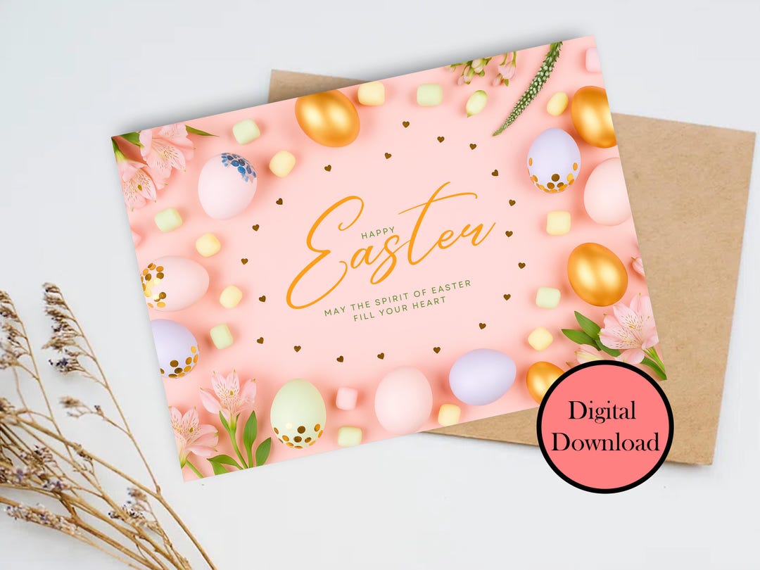 Happy Easter Printable Card, Instant Download PDF, Easter Eggs Card ...