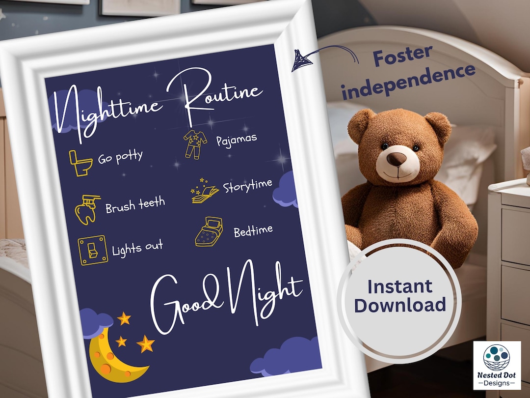 Kids Bedtime Routine Chart Printable Nighttime Checklist Visual ...