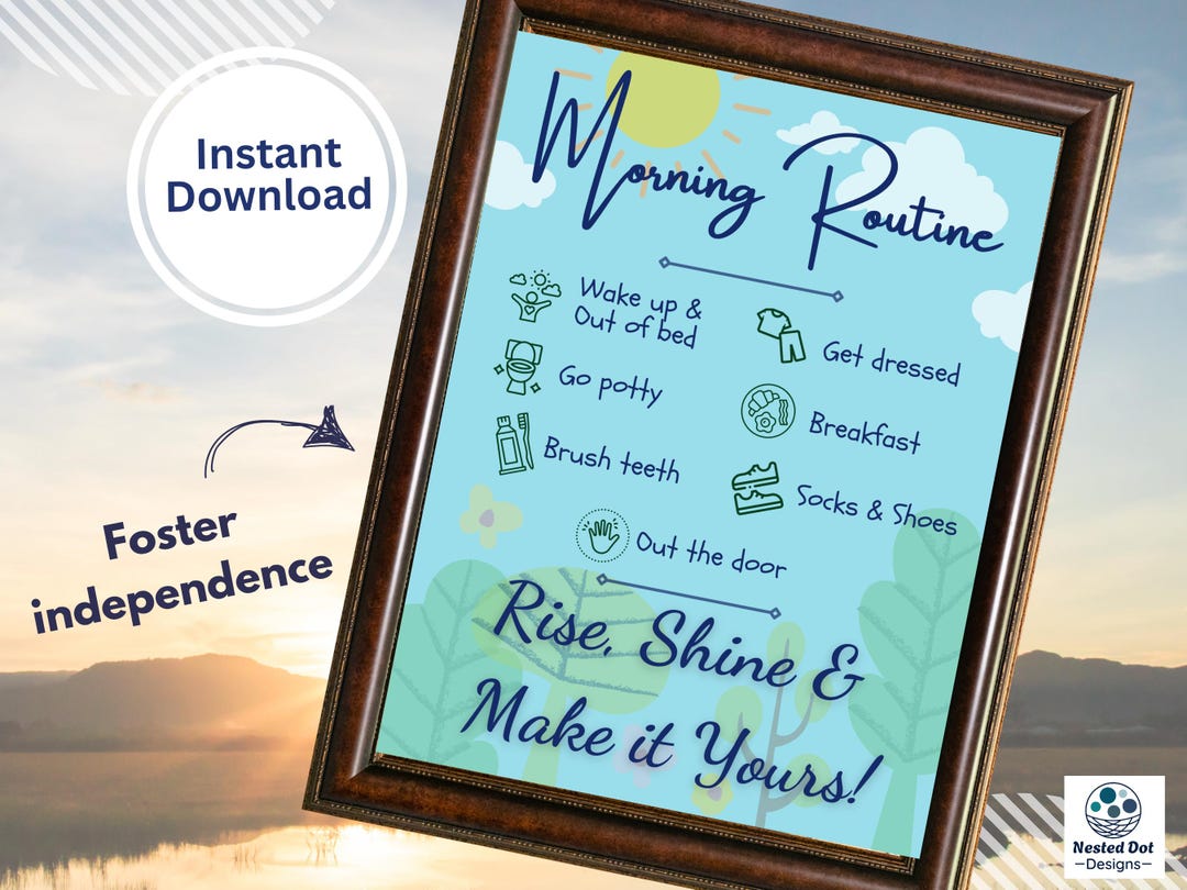 Back to School Kids Morning Routine Chart Printable Daily Checklist ...