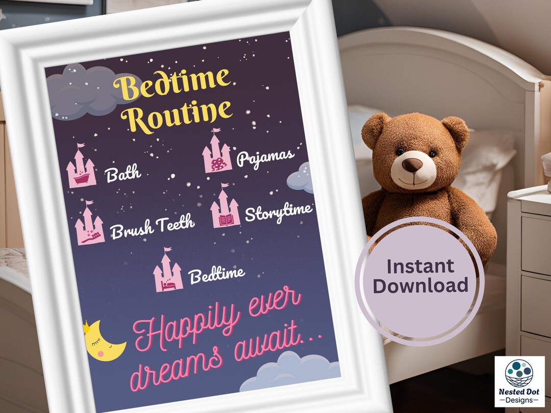 Kids Bedtime Routine Chart Printable Nighttime Checklist Visual ...