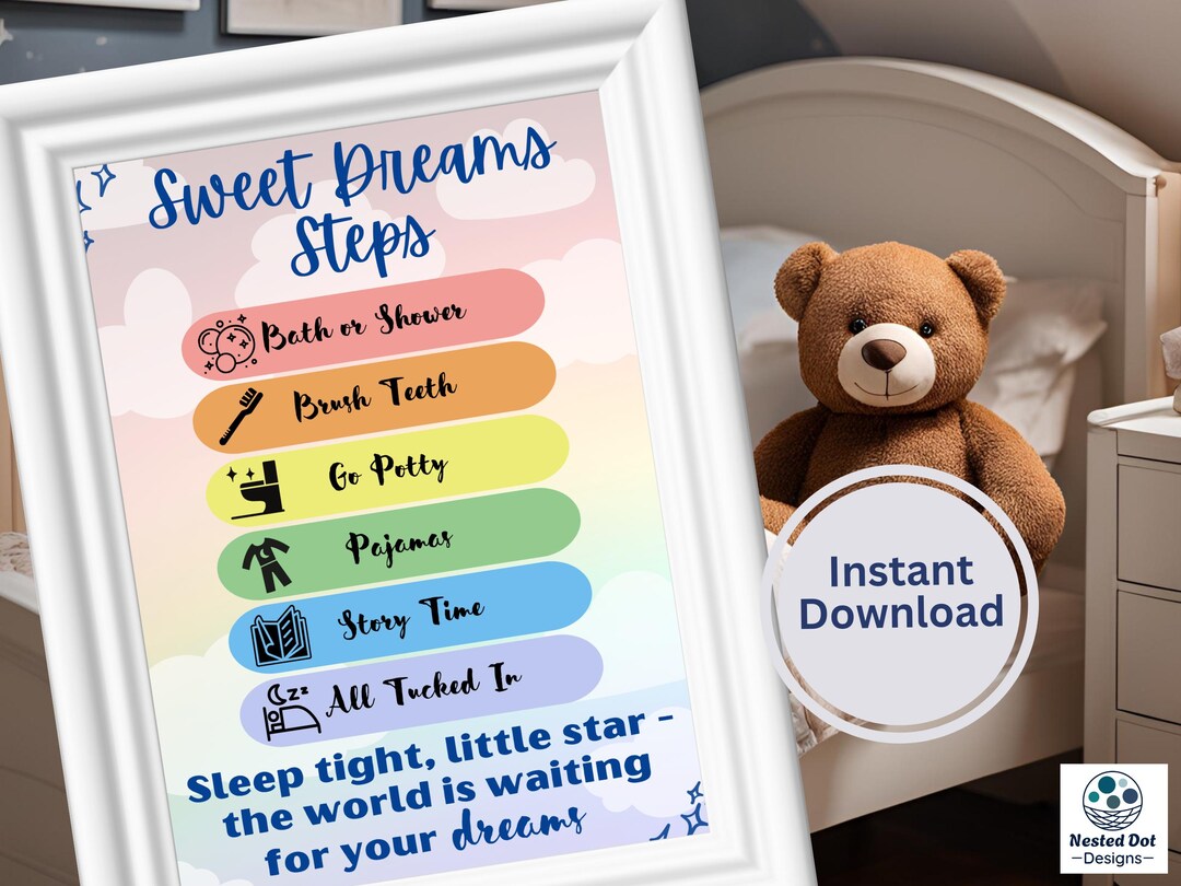 Kids Bedtime Routine Chart Printable Nighttime Checklist Visual ...