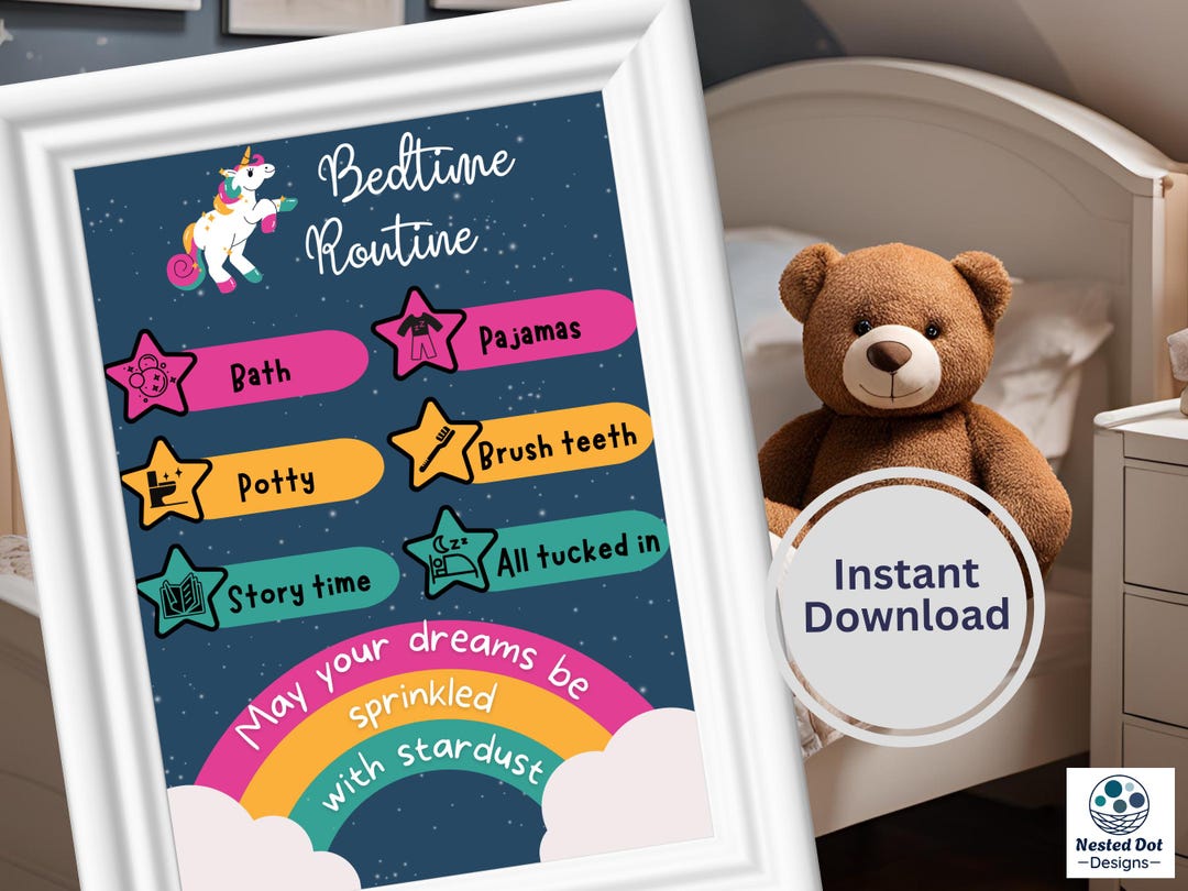 Kids Bedtime Routine Chart Printable Nighttime Checklist Visual ...