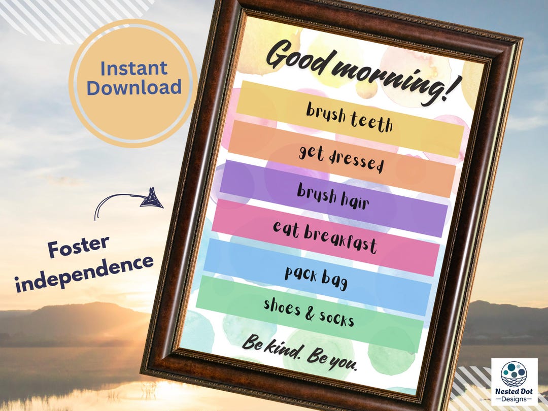 Kids Morning Routine Chart Printable Daily Checklist Visual Schedule ...