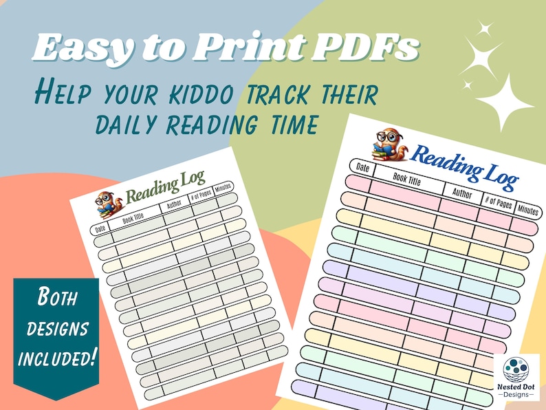 Printable Reading Log for Kids Rainbow & Neutral Designs Track Minutes ...