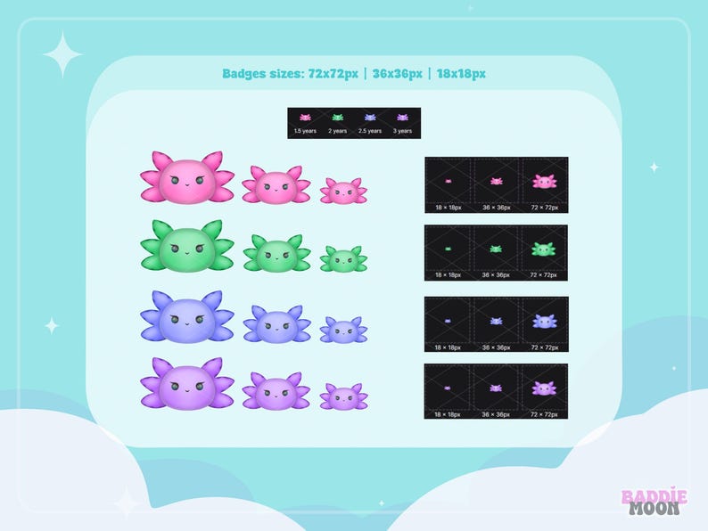Twitch Badges & Emotes Axolotl Kawaii | Cute Axolotl Stream Sub Badges ...
