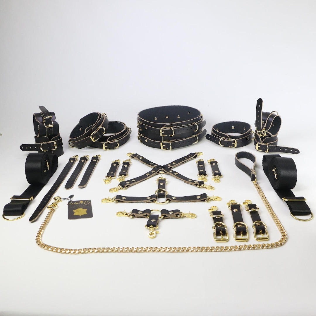 Bondage Set Leather BDSM Restraints Waist Belt, Thigh Cuffs Hand,ankle Cuffs, Connector ...