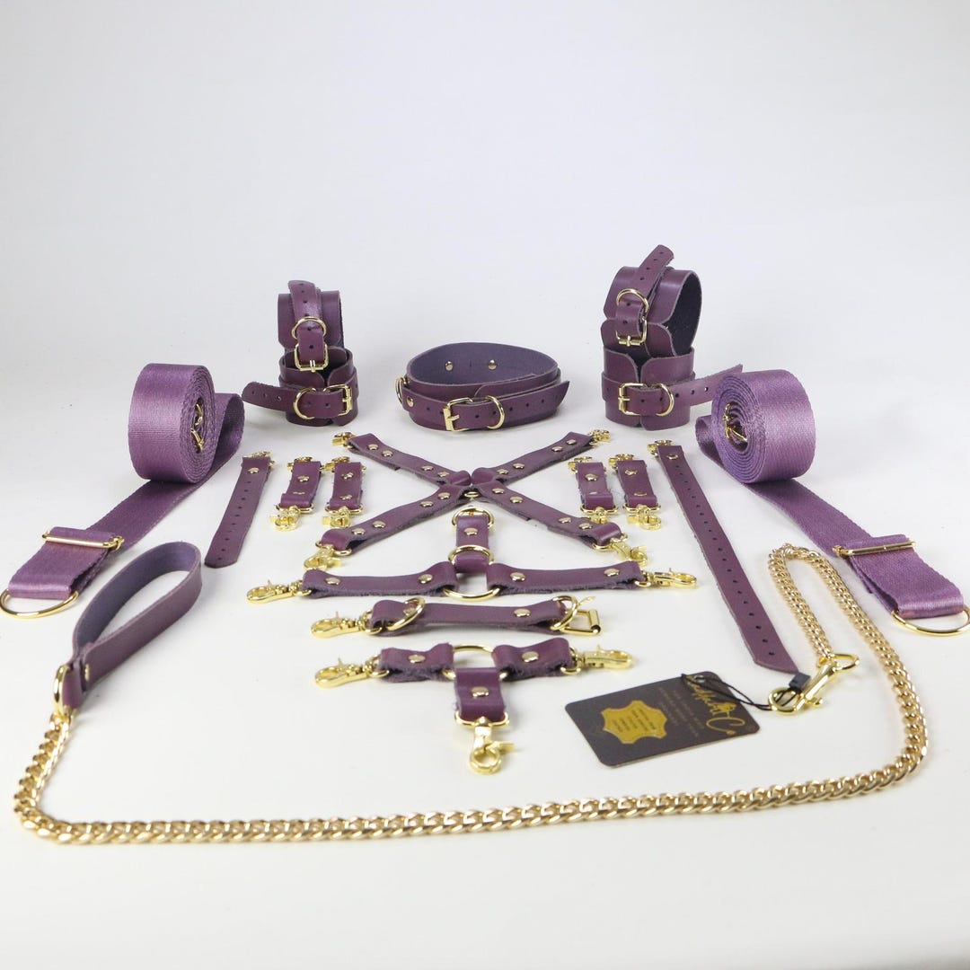 Luxury Leather Restraints Set 18 Piece Collar Belt Hand, Ankle Cuffs ...