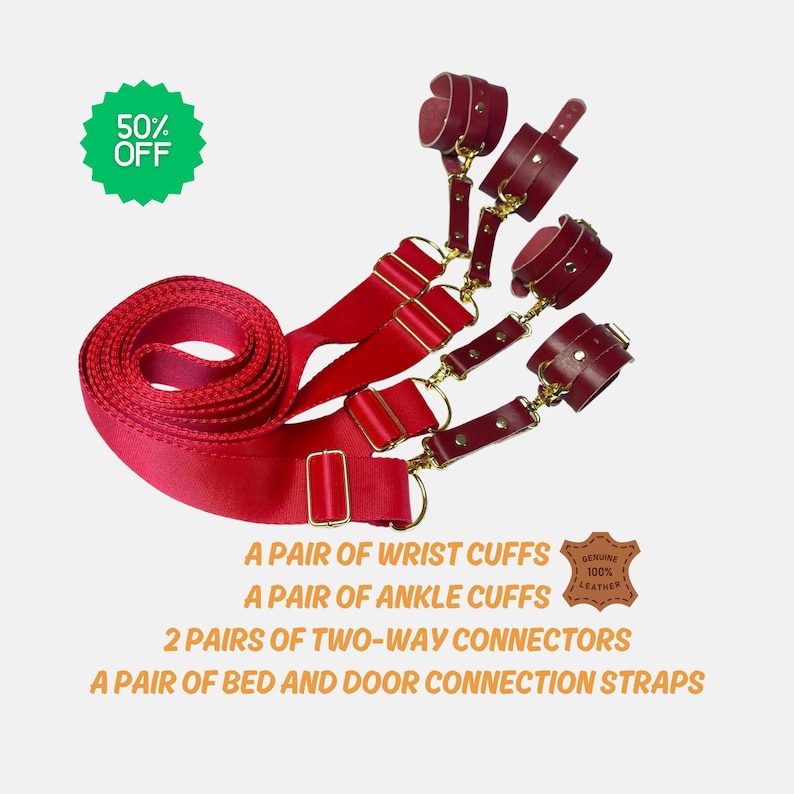 Luxury Italian Leather Bed Restraint Set, Bondage Cuffs & Straps - Etsy