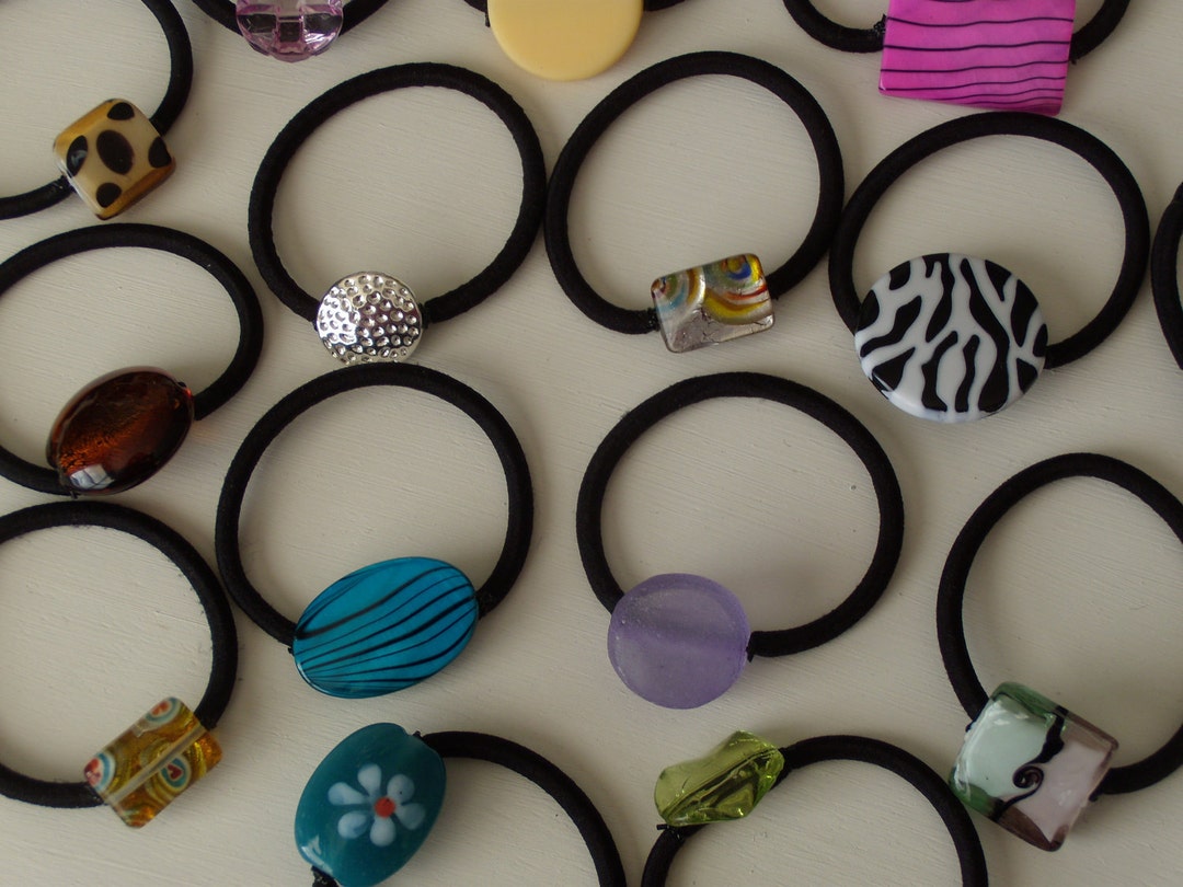 Lot of 10 Ponytail Holders, Designers Choice, Goody Ouchless With Beads ...