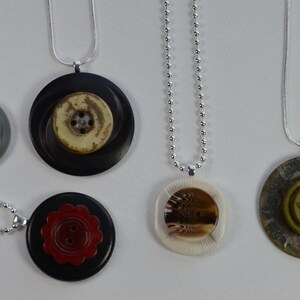 Vintage Button Pendant Necklace, Large & Chunky, 18" Sterling Silver ...