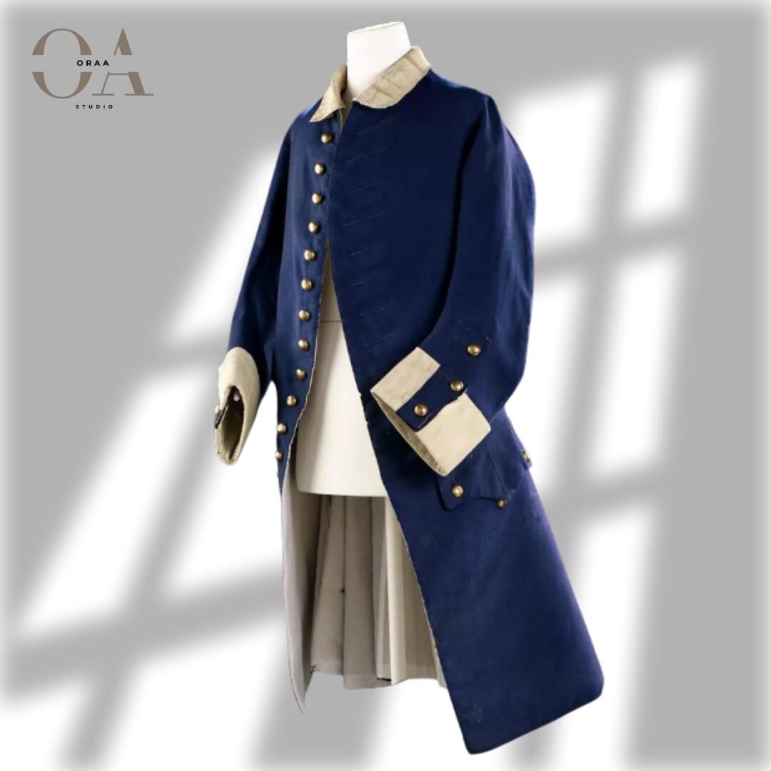 Colonial Pirate Coat – Men’s 18th Century Navy Blue Frock Coat – Naval ...