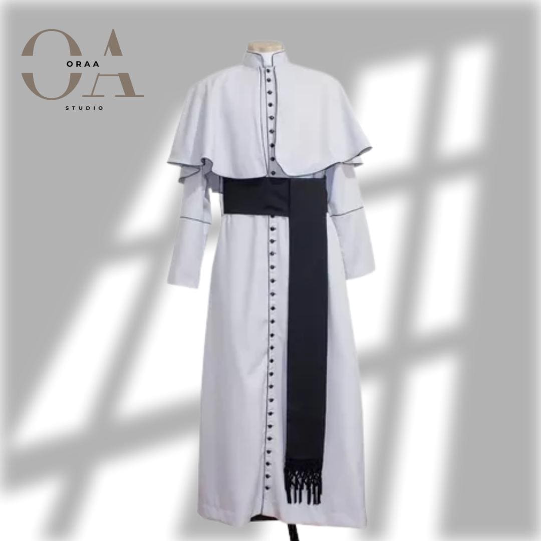Tailored White Clergy Cassock With Black Trim and Cincture, Liturgical ...