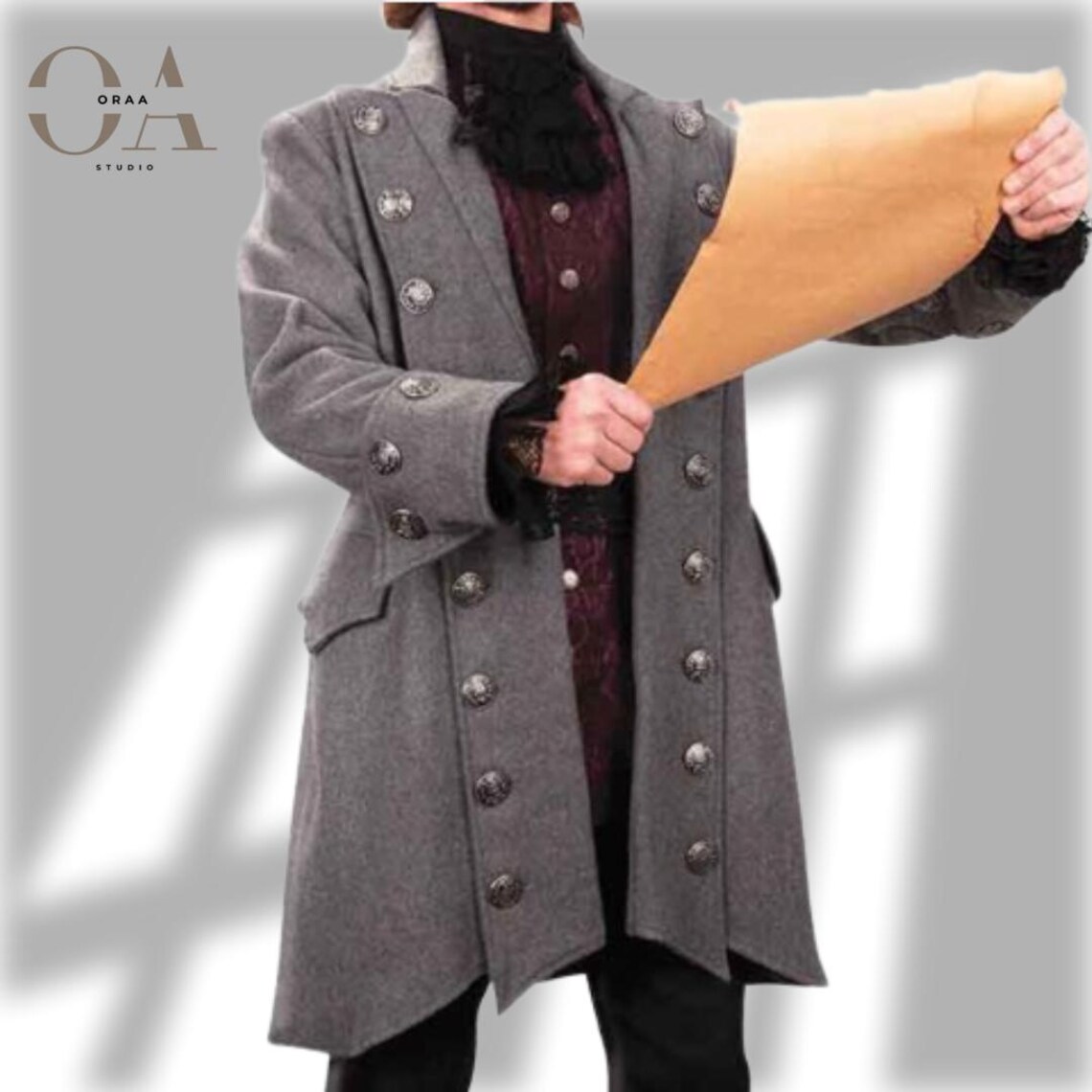 Blackbeard Pirate Coat, Buccaneer Men's Halloween Jacket, Pirates of ...