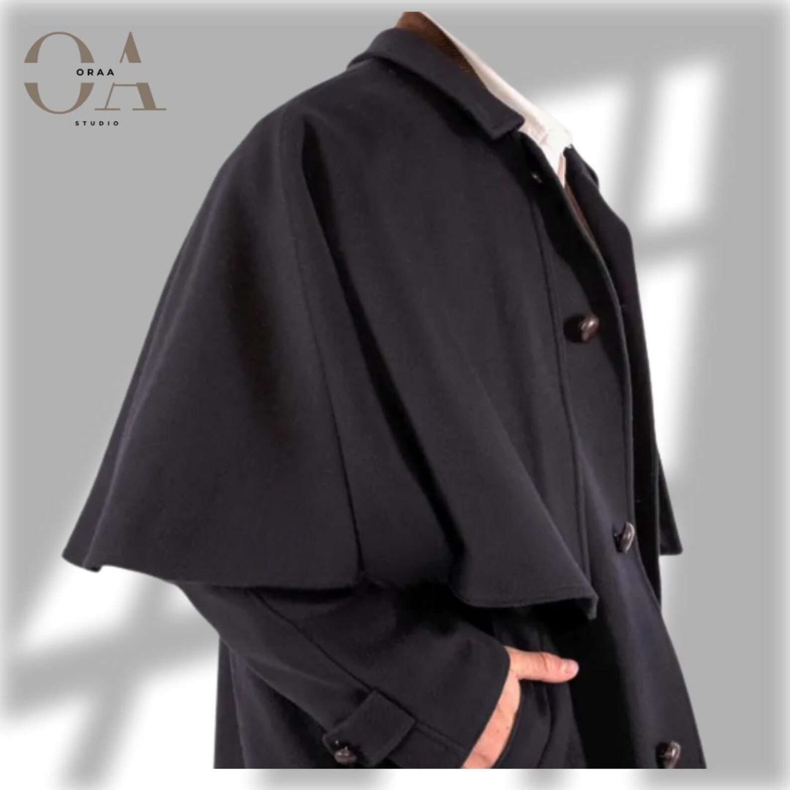 Men's Black Wool Inverness Cape Coat – Victorian Overcoat With ...