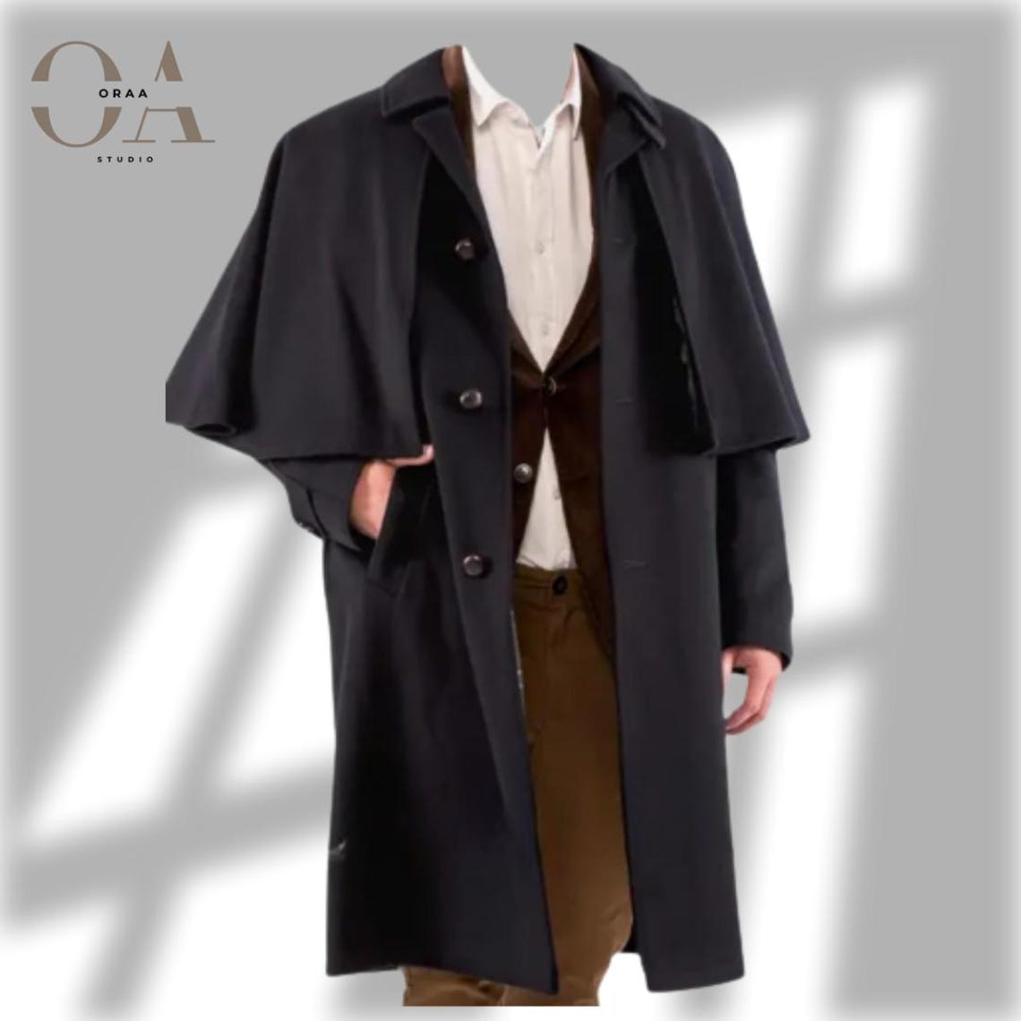 Men's Black Wool Inverness Cape Coat – Victorian Overcoat With ...