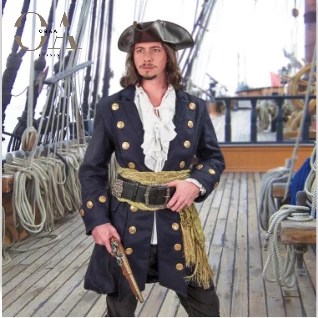 Blackbeard Pirate Coat, Buccaneer Men's Halloween Jacket, Pirates of ...