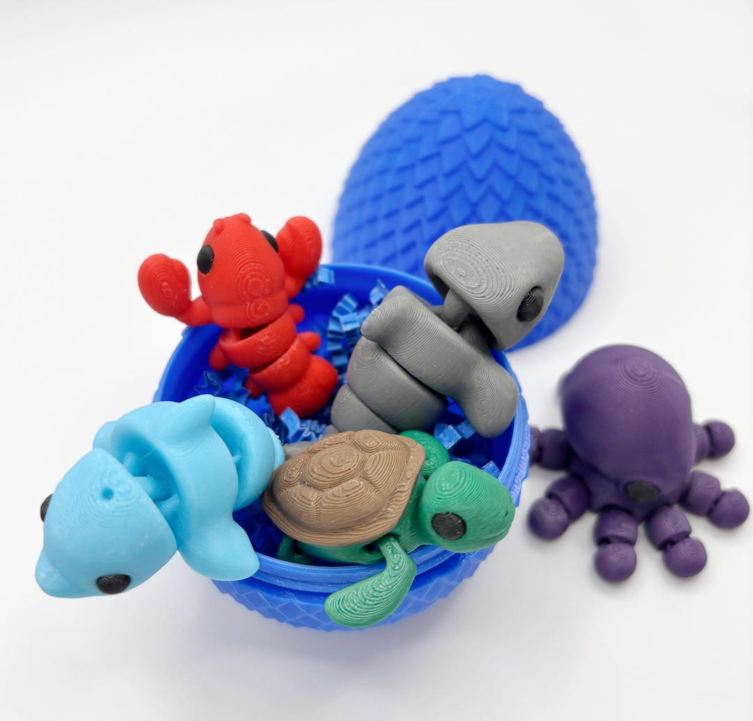 3D Printed Ocean Creatures With Twist Egg. Ocean Creature Egg Toy ...