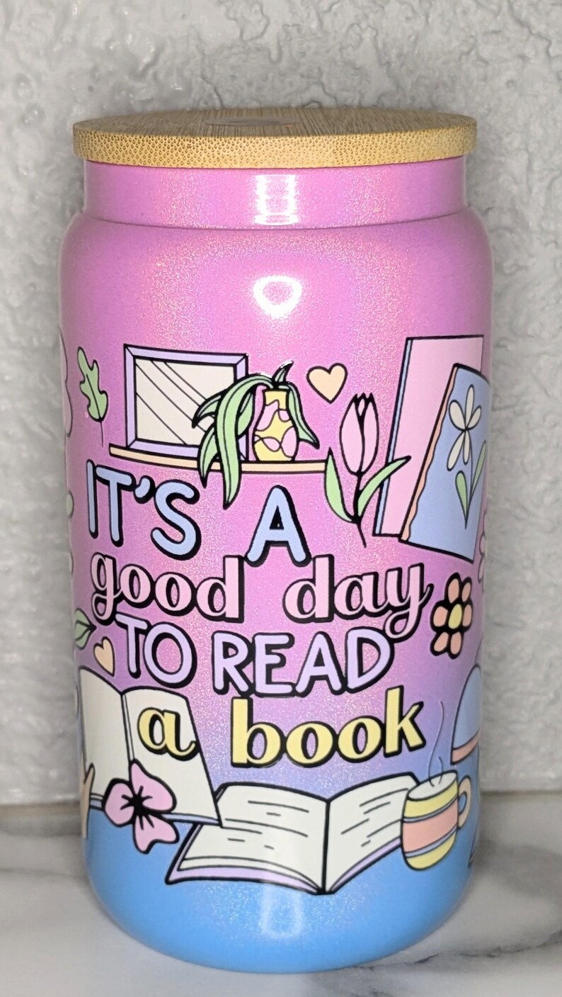 It’s a Good Day to Read a Book Glass Shimmer Cup | 16 Oz Book Lover Cup ...