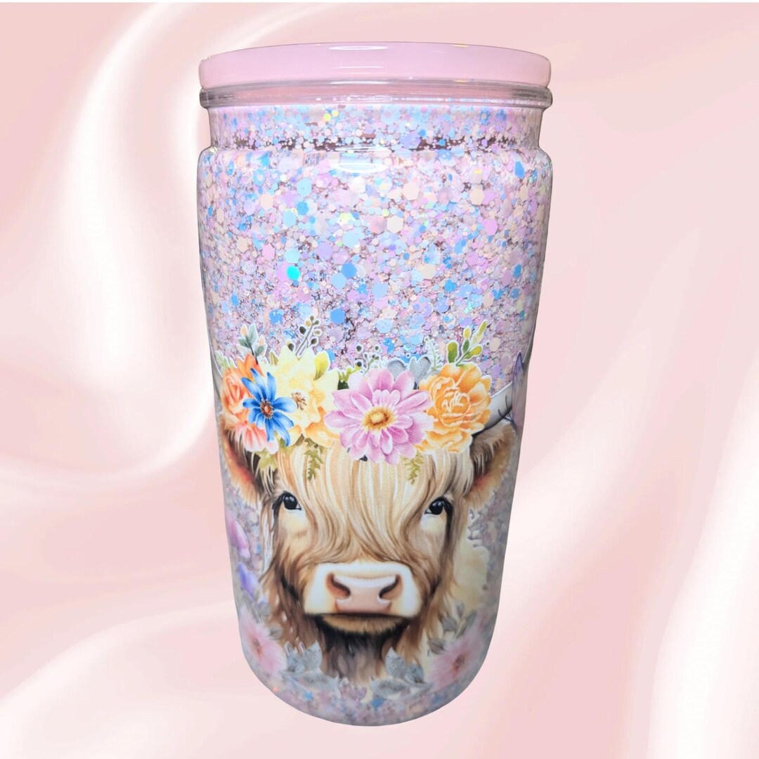 Highland Cow Snow Globe Tumbler | Floral Farmhouse Acrylic Cup - Etsy
