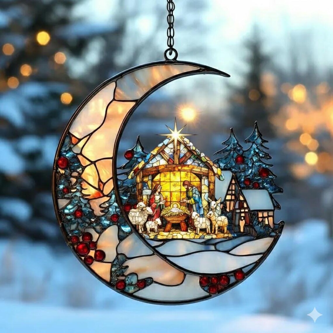 Nativity Scene Suncatcher, Faux Stained Acrylic Christian Window ...