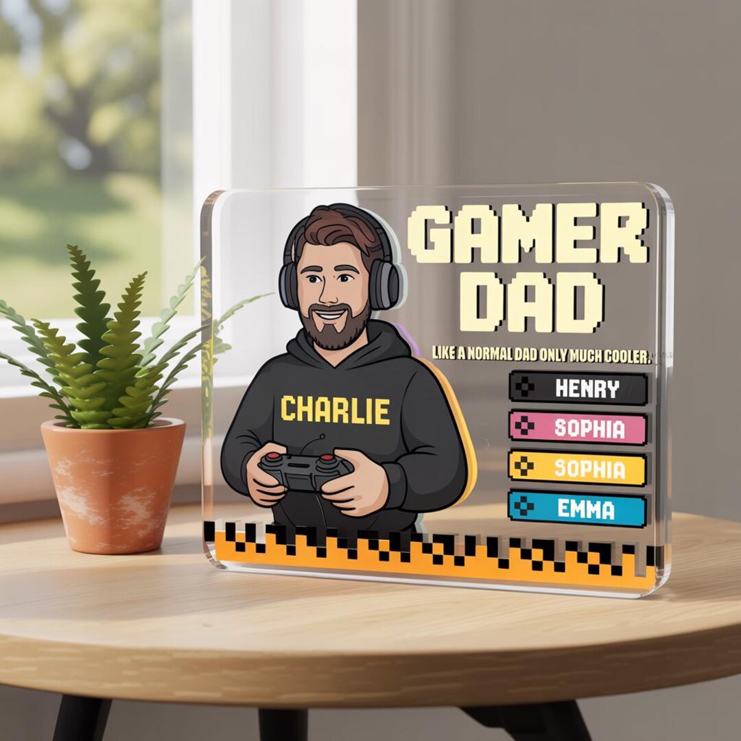 Gamer Dad Custom Acrylic Plaque, Funny Father's Day Gift With Kids ...