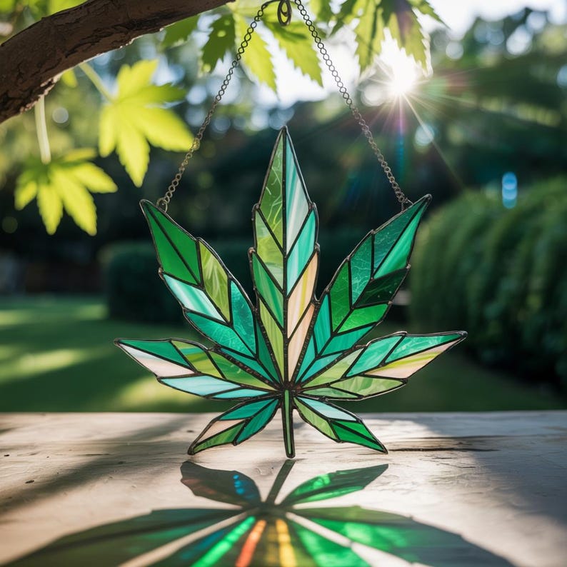 Marijuana Leaf Acrylic Suncatcher, Green Leaf Window Hanging, Nature ...
