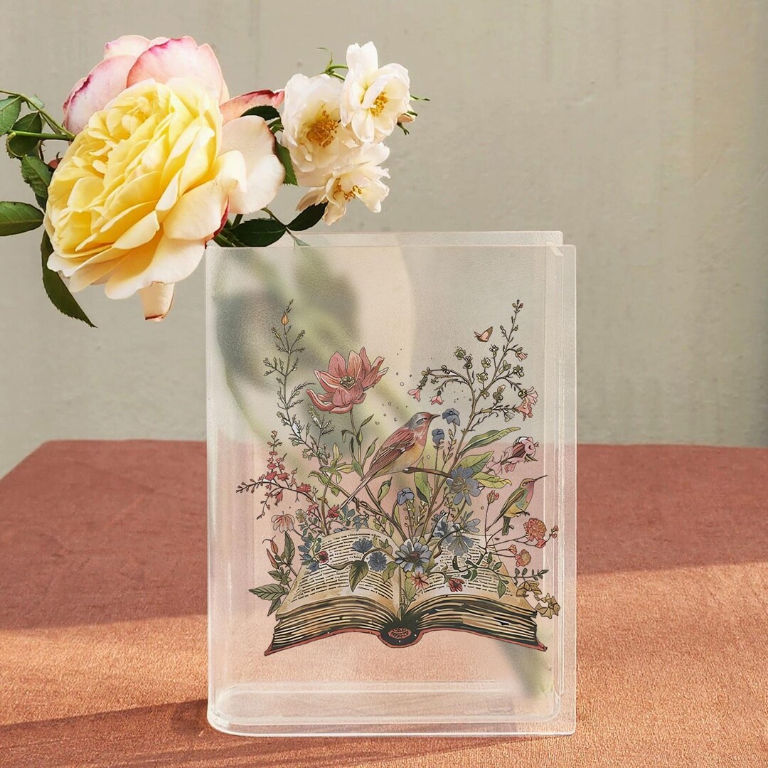 Vintage Book Vase, Acrylic Floral Book Decor, Botanical Bird Vase ...