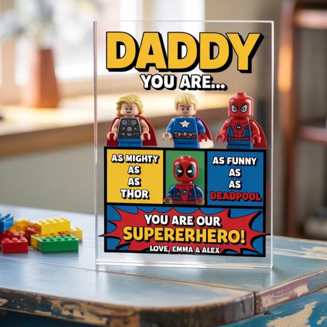Custom Superhero Dad Acrylic Plaque, LEGO Style Father's Day Display ...
