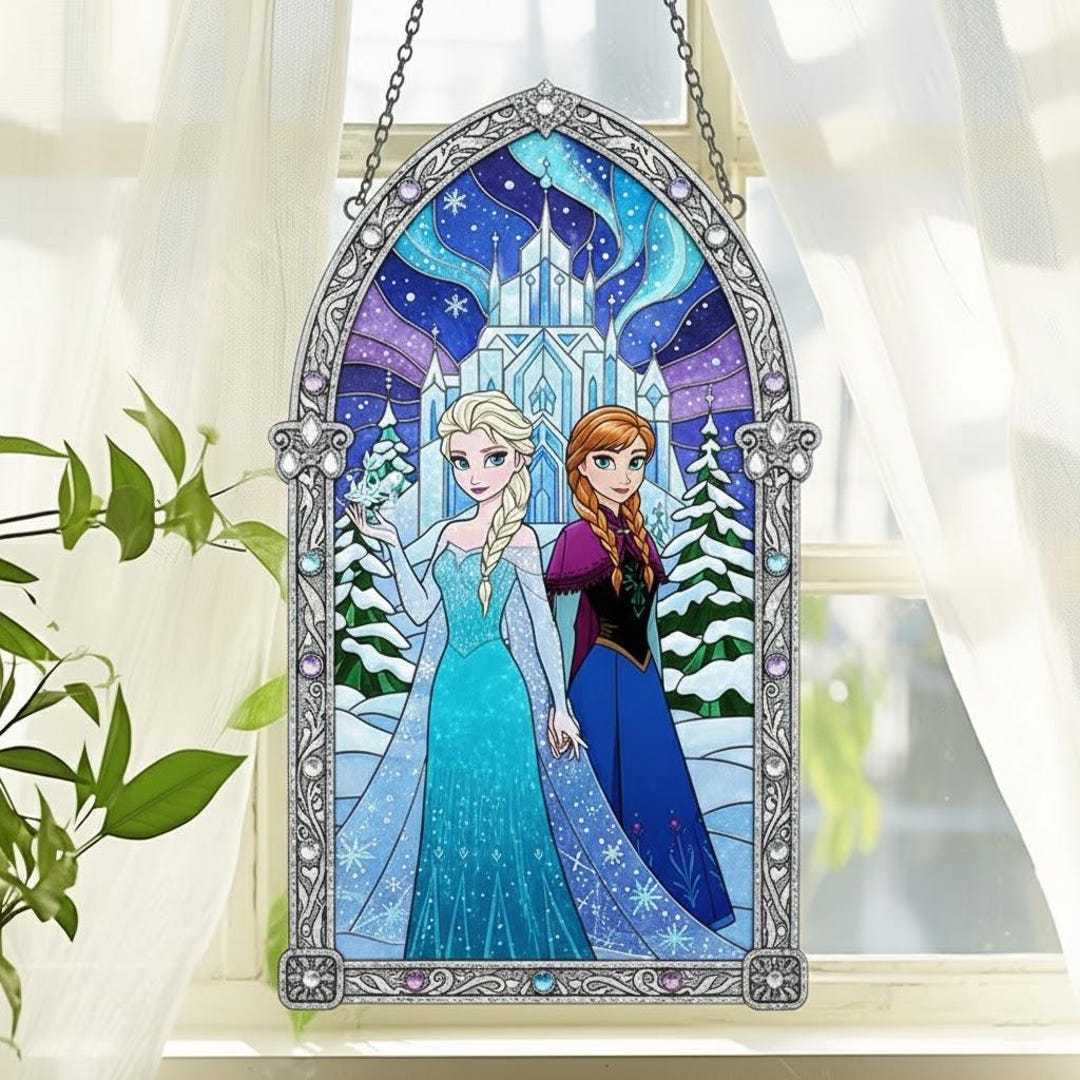 Elsa and Anna Acrylic Suncatcher, Frozen Sisters Window Decor, Ice ...