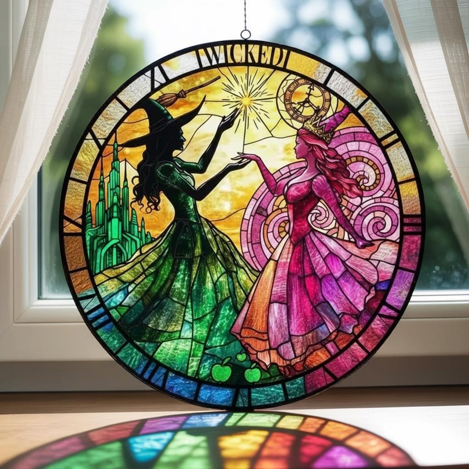 Wicked Musical Stained Glass Suncatcher, Elphaba & Glinda Window Art ...