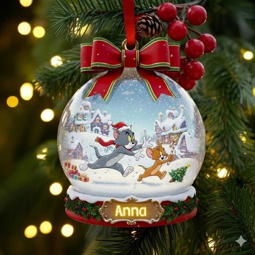 Tom and Jerry Acrylic Ornament, Custom Name Christmas Ornament, Cartoon ...