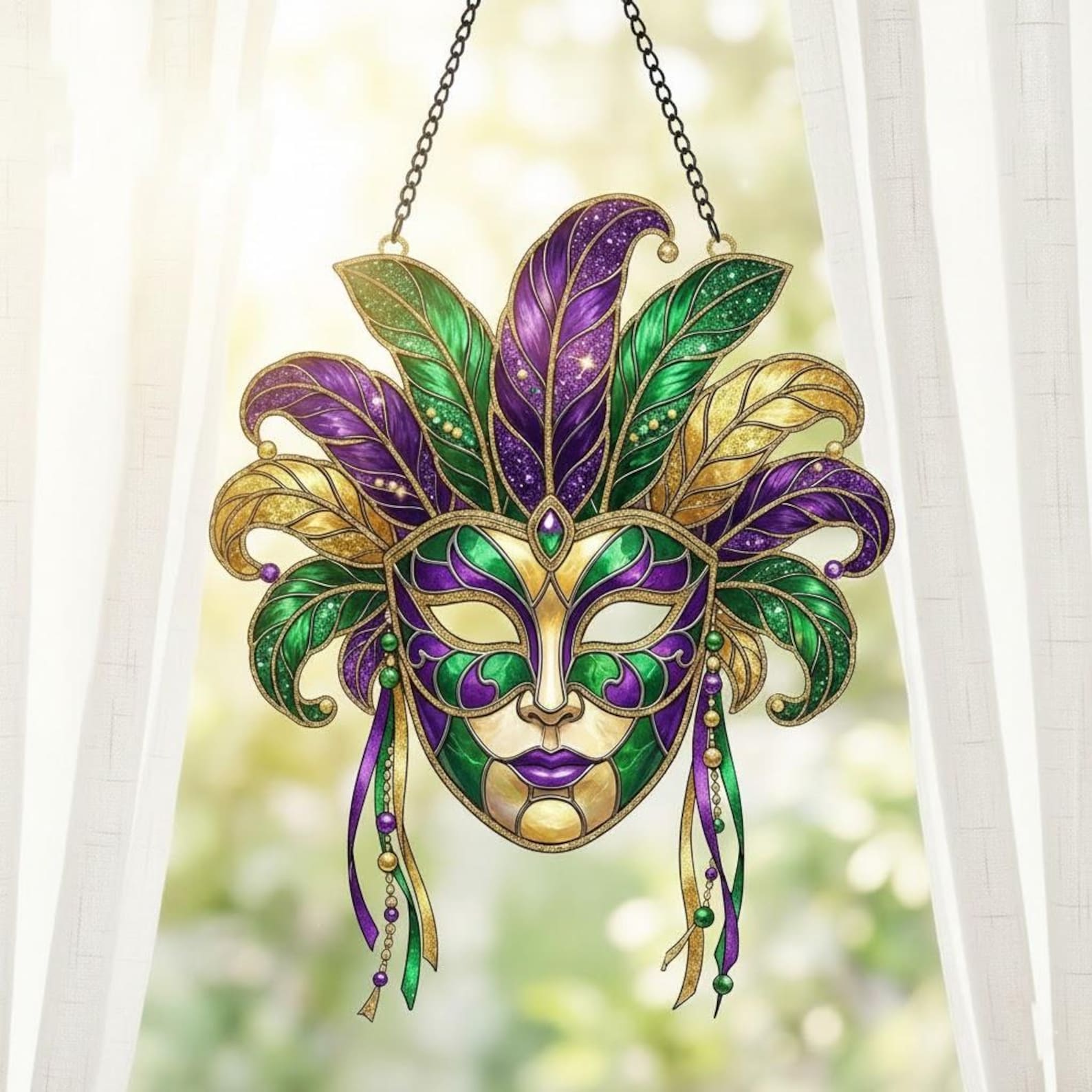 Mardi Gras Mask Acrylic Suncatcher, Venetian Carnival Window Hanging ...