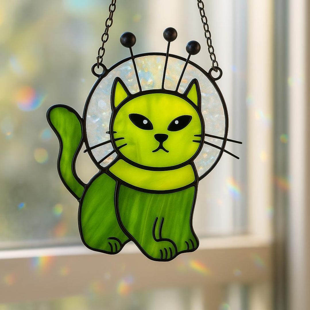 Alien Cat Acrylic Suncatcher, Funny Space Window Hanging, Cat Alien ...