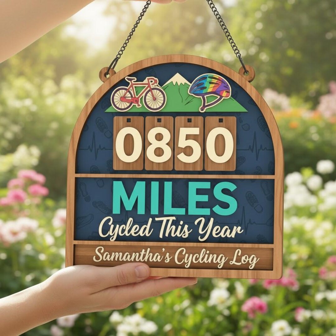 Cycling Miles Tracker Sign, Bike Riding Log Board, Wooden Cycling ...