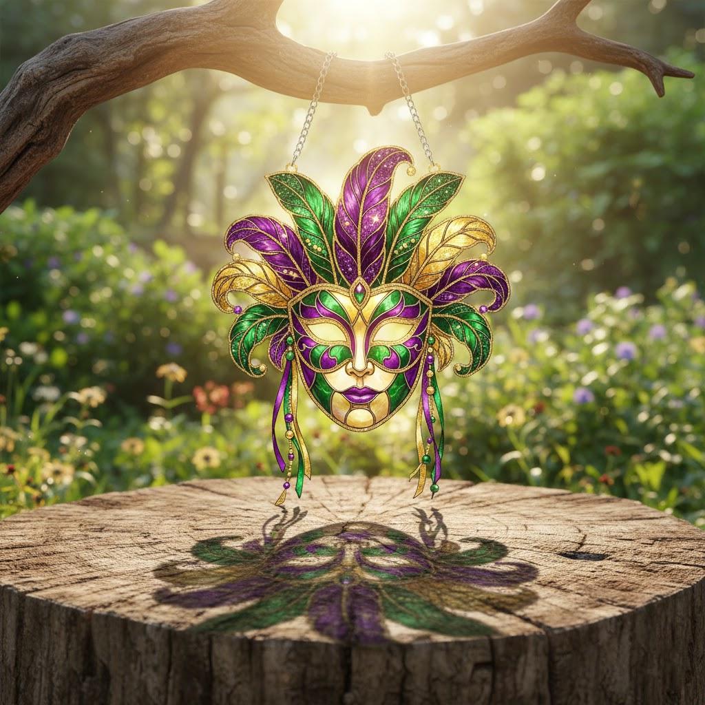 Mardi Gras Mask Acrylic Suncatcher, Venetian Carnival Window Hanging ...