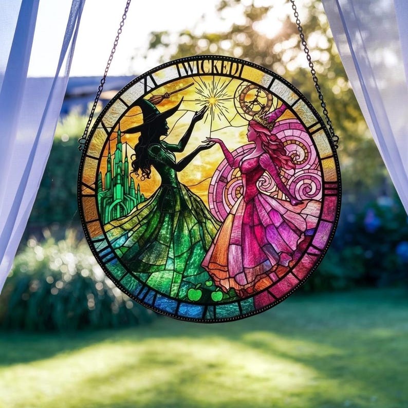 Wicked Musical Stained Glass Suncatcher, Elphaba & Glinda Window Art ...