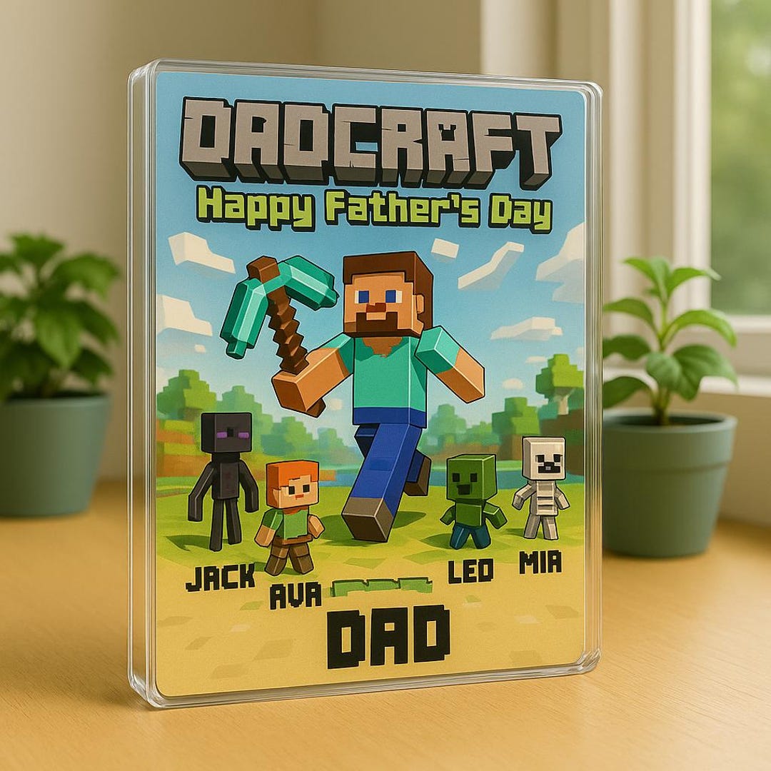 Custom Minecraft Dad Gift, Dadcraft Acrylic Plaque With Kids' Names ...