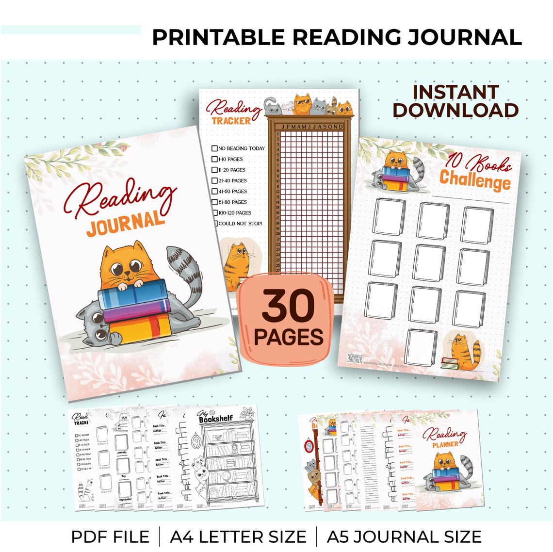 Reading Journal Printable | A4 A5 Book Tracker, Reading Planner ...