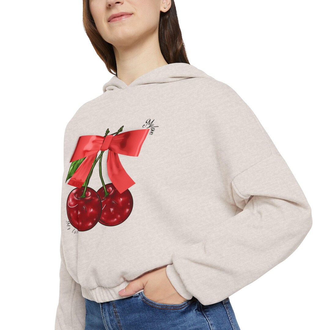 Chic Cherry Hoodie With Cinched Bottom, Cute Women's Sweatshirt ...