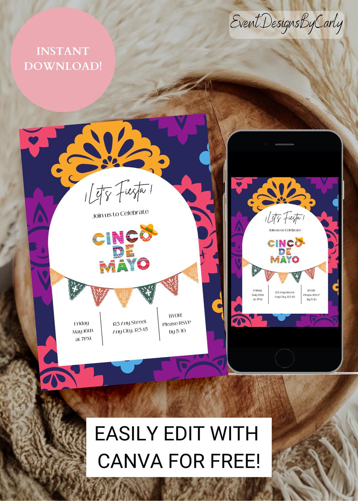 Cinco De Mayo Party Invitation. Digital Invite. Instant Download. CANVA ...