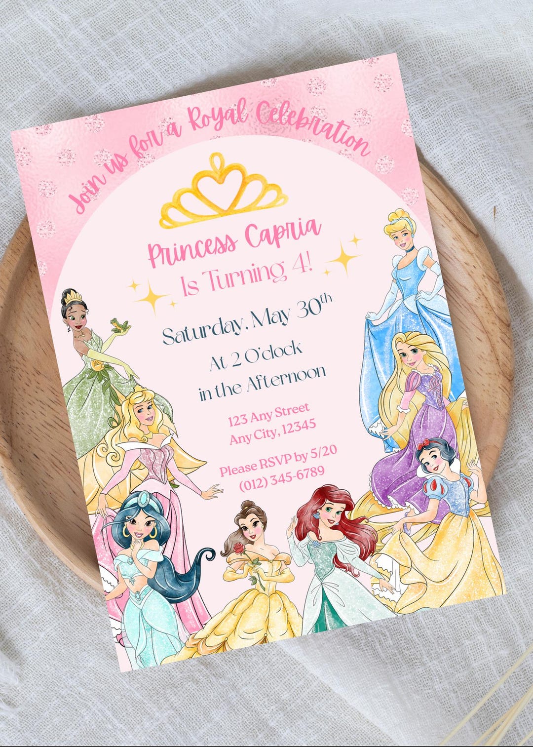 Pink Princess Birthday Invitation. Princess Theme. Watercolor Invite ...