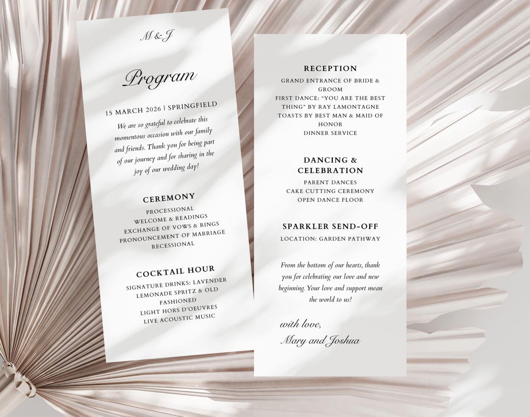 Classic Wedding Program Template, Event Program, Ceremony Program ...