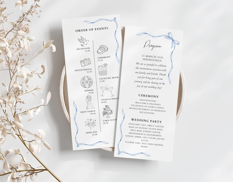 Bow Wedding Program Template, Printable Event Program, Ceremony Program ...