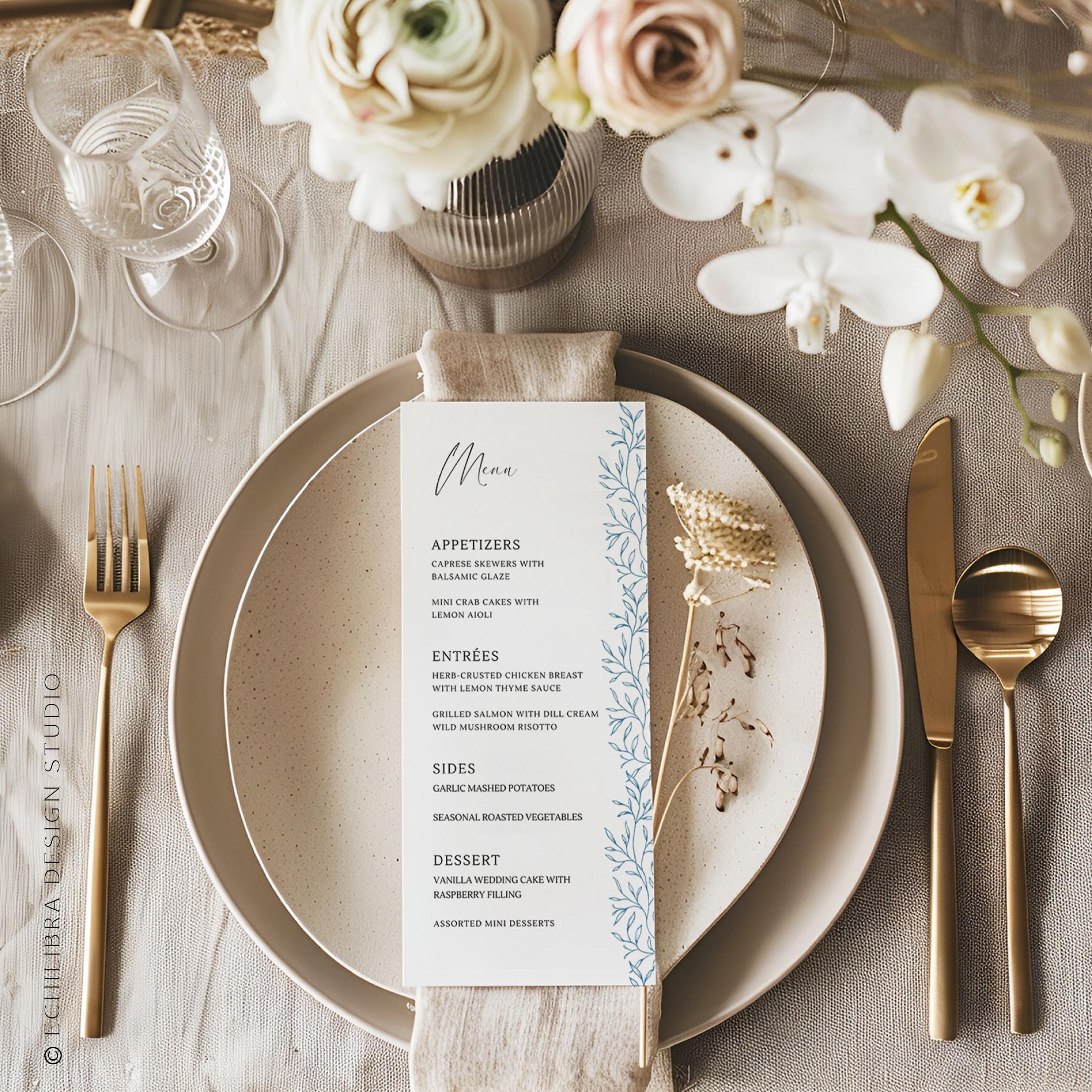 Botanical Wedding Menu Template, Fine Line Floral Menu, Editable ...