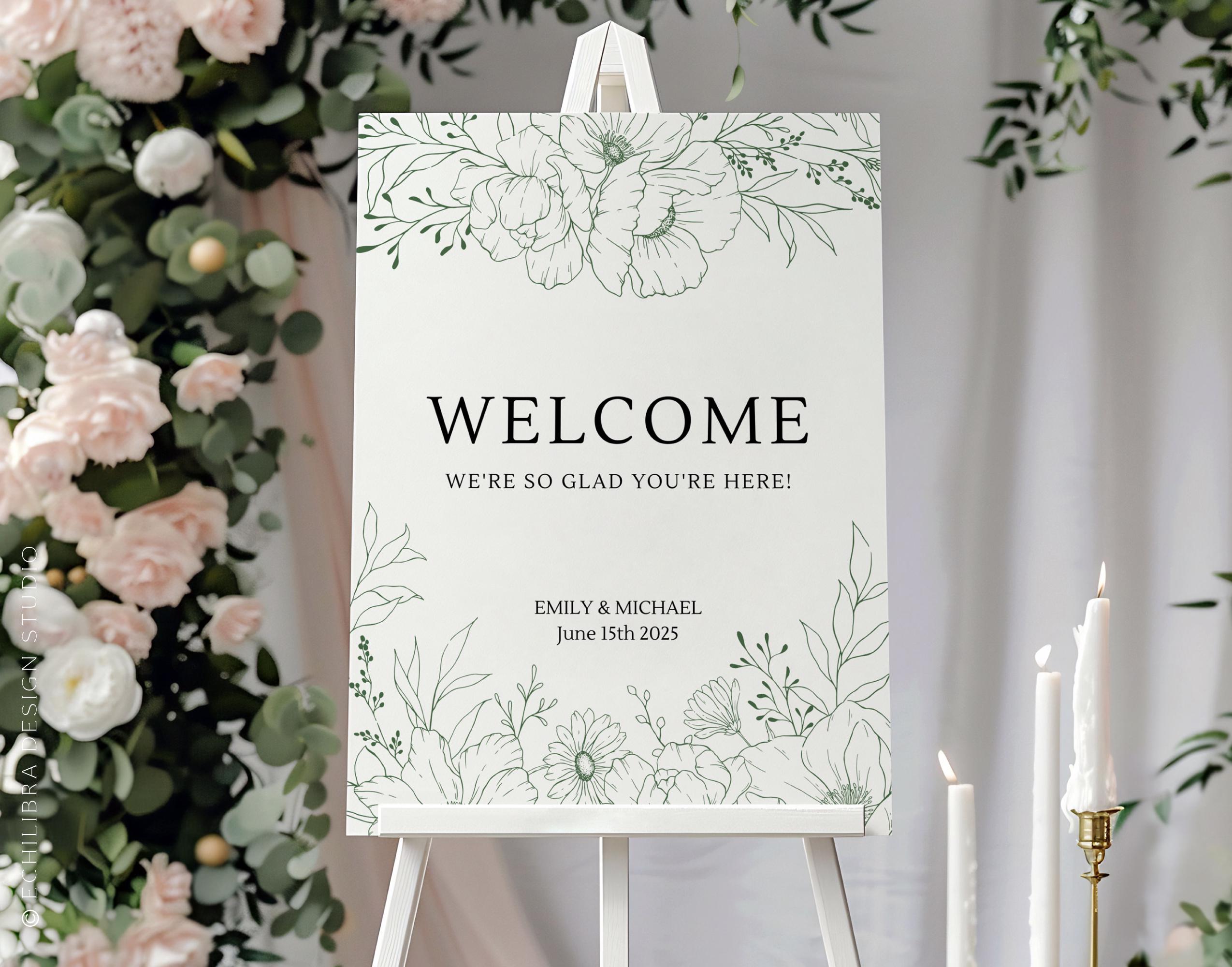 Wedding Welcome Sign, Editable Wedding Template, Floral Welcome Sign ...