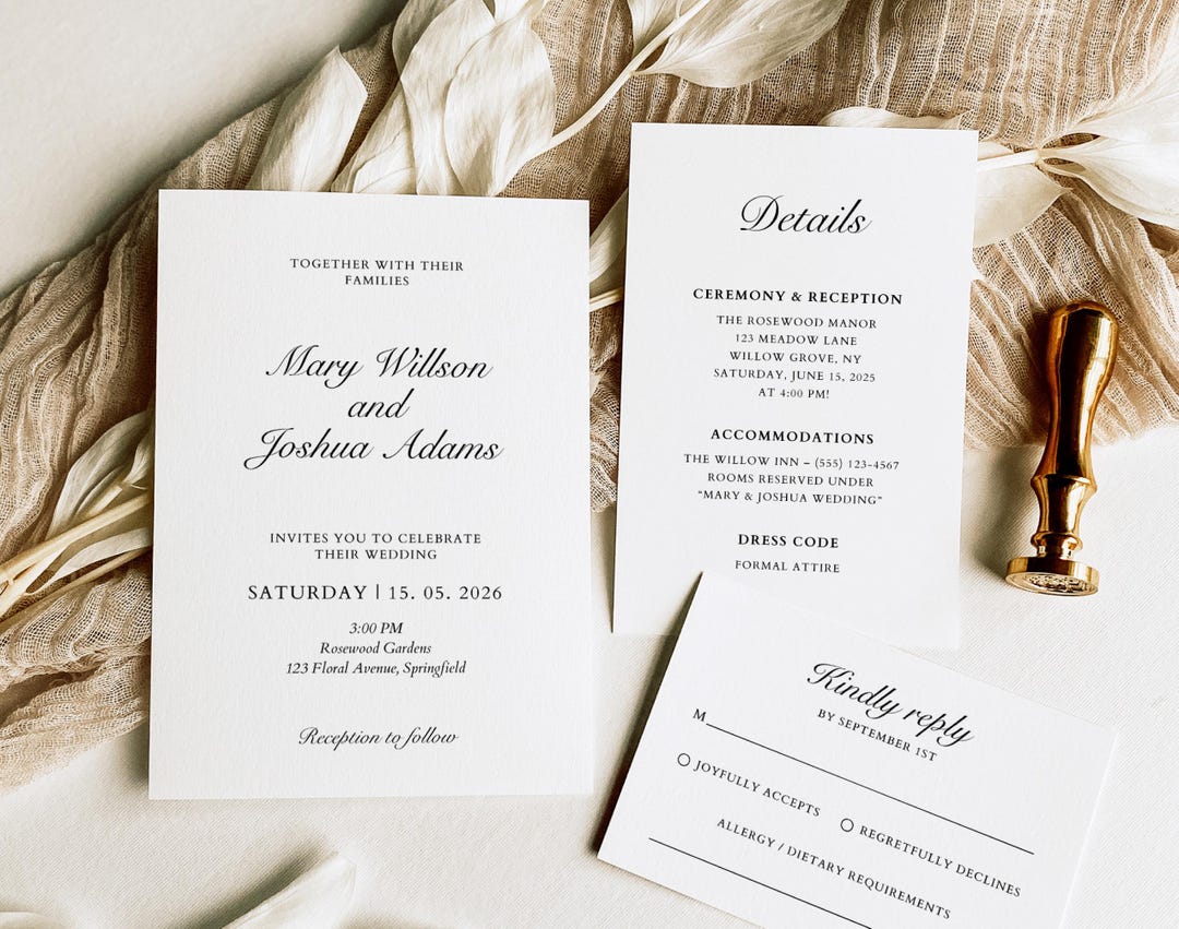 Classic Wedding Invitation Set, Editable Wedding Template, Rsvp Card ...