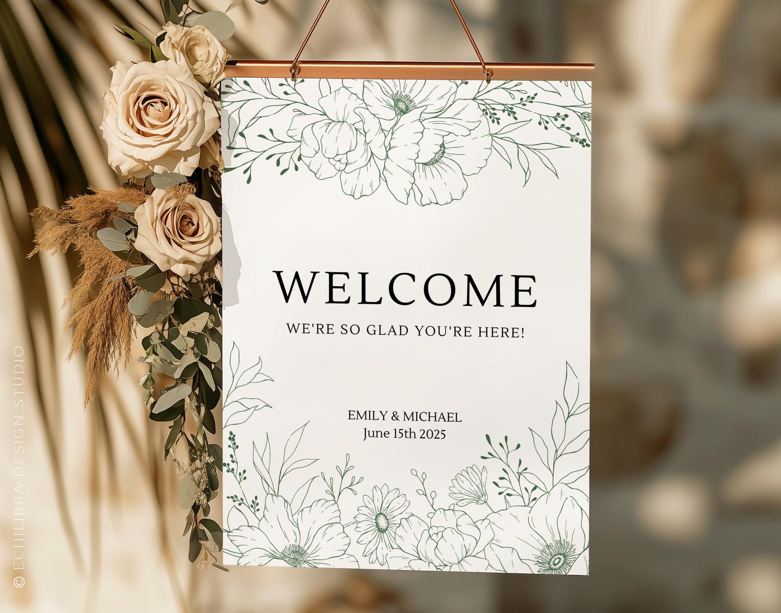 Wedding Welcome Sign, Editable Wedding Template, Floral Welcome Sign ...