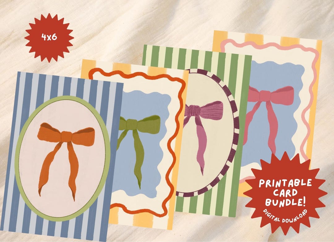 4x6 Digital Printable Girly Card Bundle | PDF File, Instant Download ...