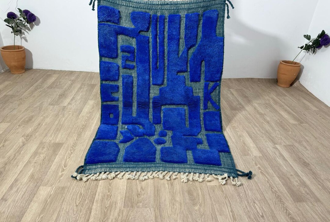 Blue Morrocan Rug , Rug for Living Room , Striped Tufted Rugs ...